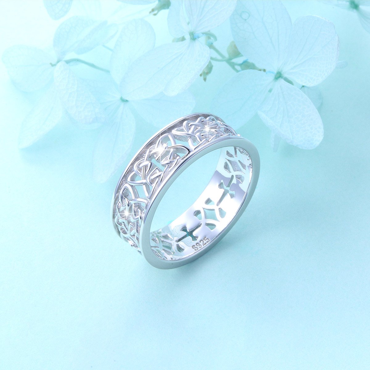 DAOCHONG Nickel-free 925 Sterling Silver Good Luck Irish Love Trinity Woven Celtic Knot Band Ring for Women, Size 9 (9)