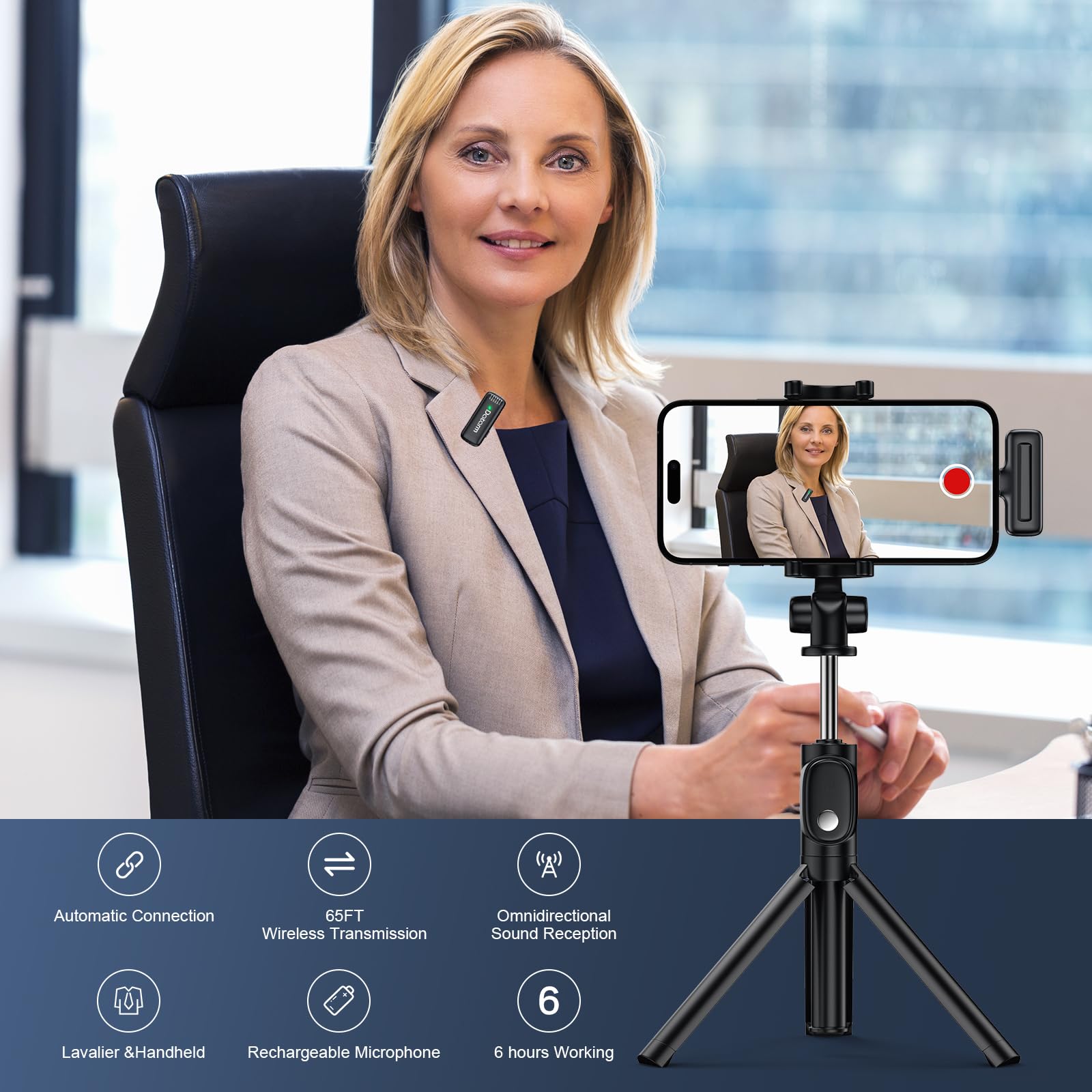 Datarm Wireless Lavalier Microphone for iPhone iPad - Clear Sound Cordless Mini Microphone for Interview Video Recording, TikTok, YouTube, Facebook Live