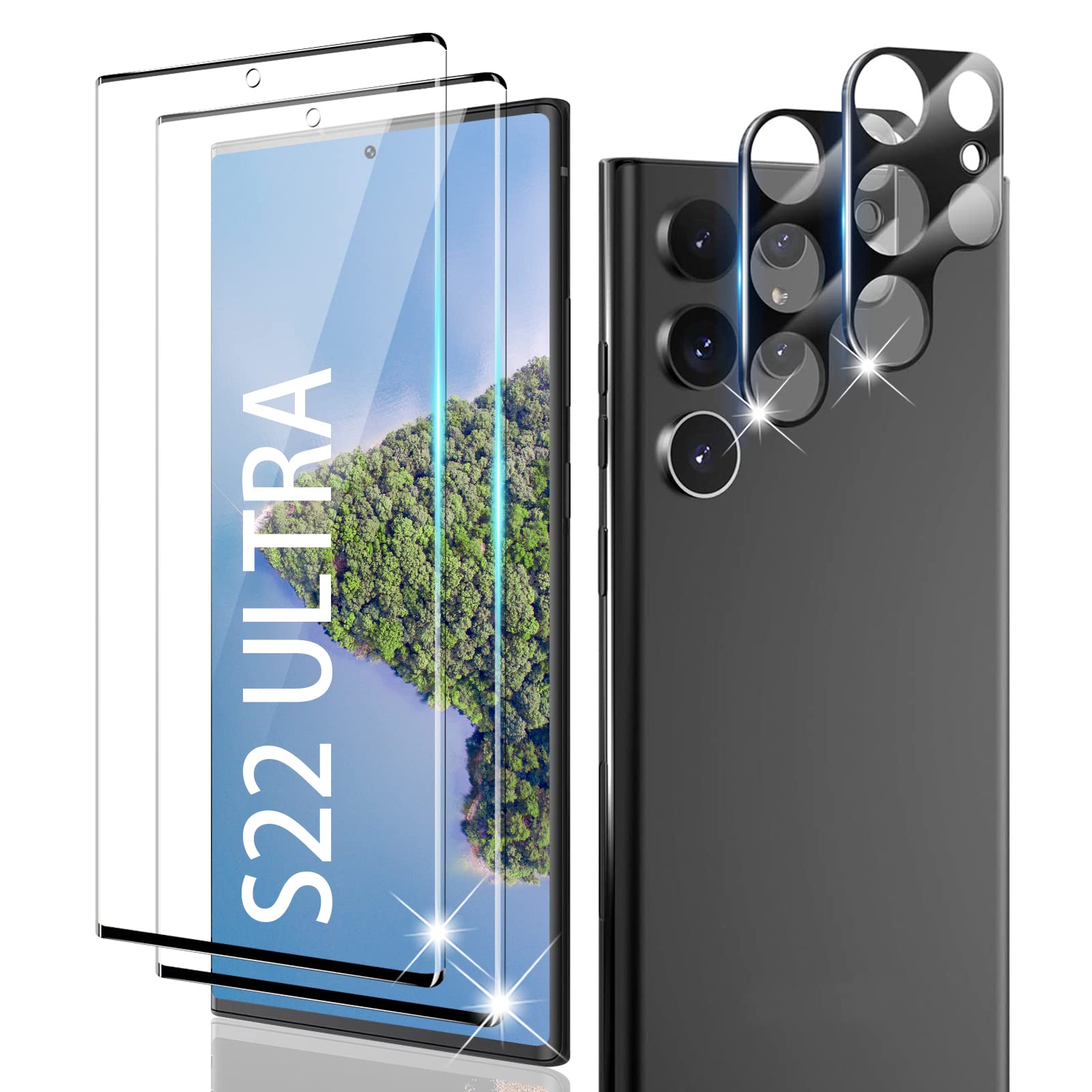 Galaxy S22 Ultra Screen Protector [2+2 Pack] Camera Lens Protector, Fingerprint Unlock Support, HD Tempered Glass, Touch Sensitive, Anti Scratch, for Samsung S22 Ultra 5G Glass Screen Protector