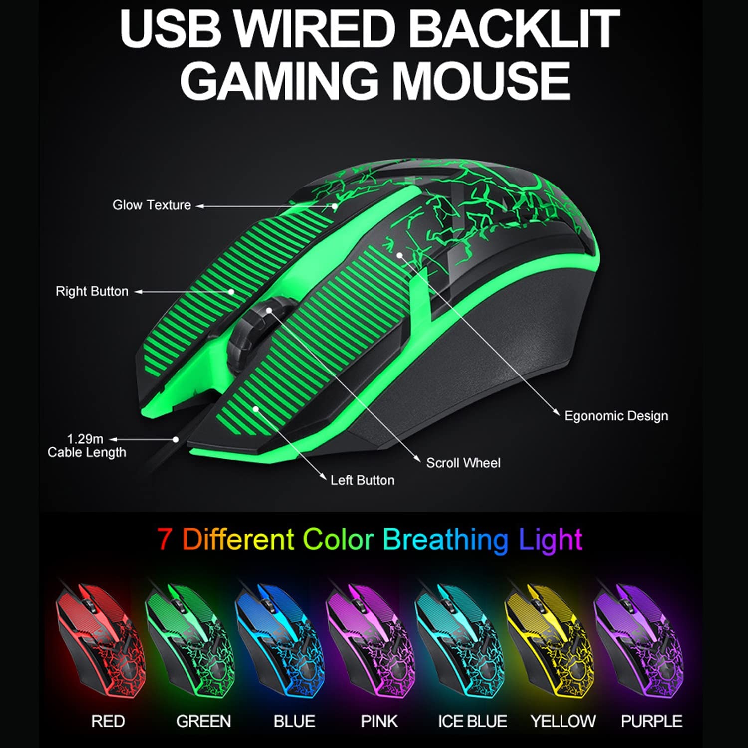 EXHNLE RGB Gaming Keyboard and Mouse, 87 Keys Compact Keyboard and Mouse LED Breathing Backlit, USB Wired Backlit Keyboard, for Laptop PC Computer Game and Work