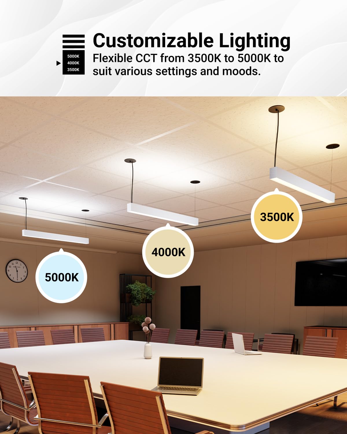 Sunco LED Linear Up/Down Pendant Suspension Hanging Facility Industrial Commercial Light-Single Switch, 6300 Lumens, Selectable CCT 3500K/4000K/5000K, 57W, 0-10V Dimmable, AC120-277V
