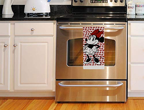 Disney 100% Cotton Kitchen Towels, 2pk, Perfect for Drying Dishes & Hands, Absorbent, Light Weight, and Adorable- Machine Washable- 16β x 26β - Minnie Red Bows