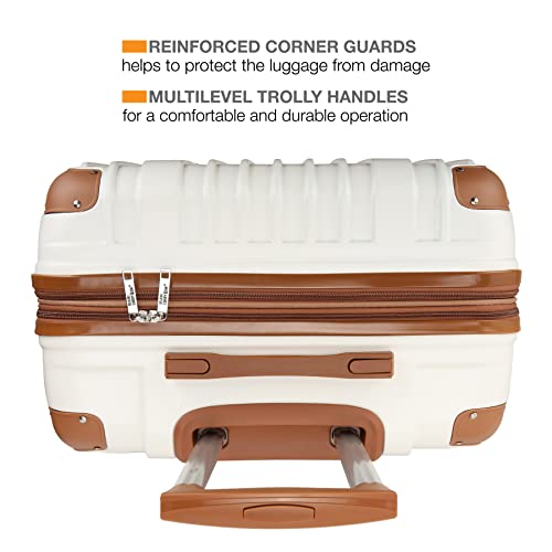 Miami CarryOn Collins 3 Piece Expandable Polycarbonate-ABS Retro Spinner Luggage Set with Lined Interior, Organizational Pockets, Bottom Handle (White)
