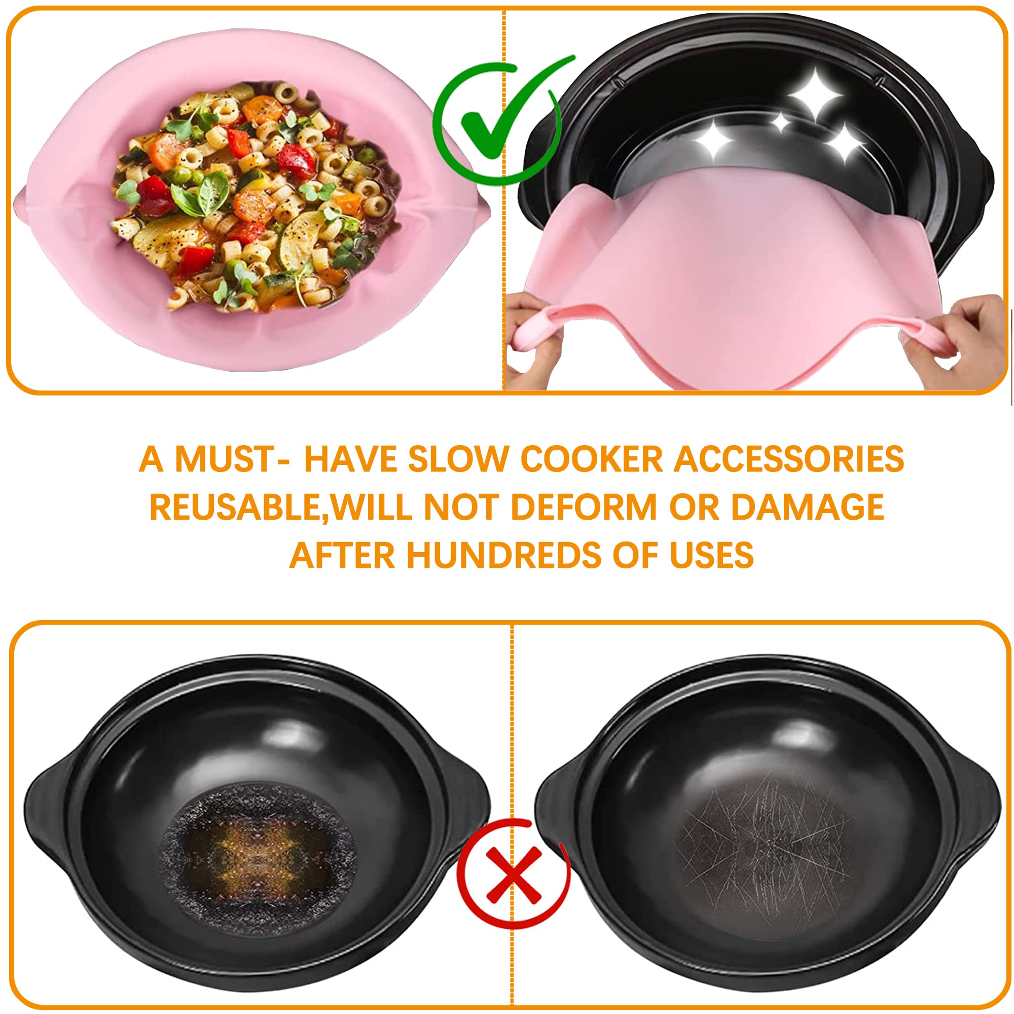 EANLOLY 4 Pack of Silicone Slow Cooker Liners, Leakproof & Easy Clean Crock Pot Liners Reusable Silicone Bags Liners Fit 6-8 Quarts Oval or Round Pot