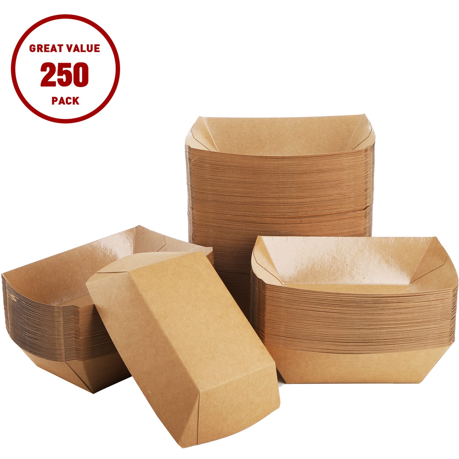DEAYOU 250 Pack Paper Food Boats, 2 LB Paperboard Serving Basket, Food Snack Container for Party, Concession Stands