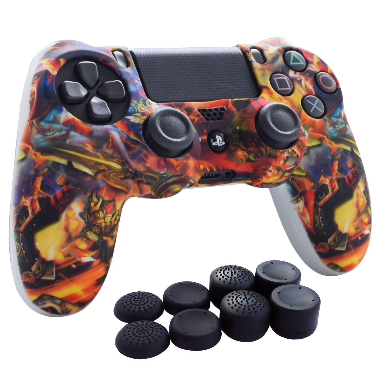PS4 Controller Grip,Hikfly Skin Silicone Gel Controller Cover Case Protector Compatible for PS4/PS4 Slim/PS4 Pro Controller (1x Controller Cover with 8 x FPS Pro Thumb Grip Caps)(White Win)