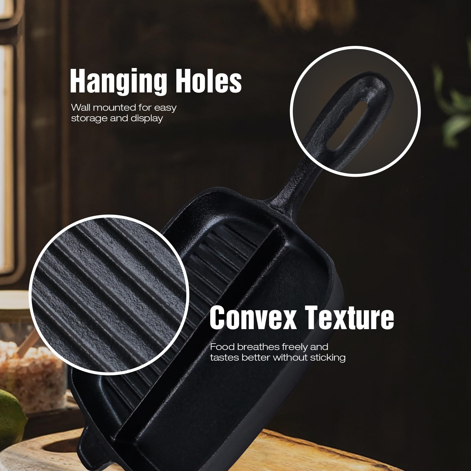 LD HuYY Divided Grill Pan for Stove Tops, 3-in-1 Functionality for Cooking, divided skillet, Detachable Wooden Handles, Durable and Long-Lasting (10 * 10in)