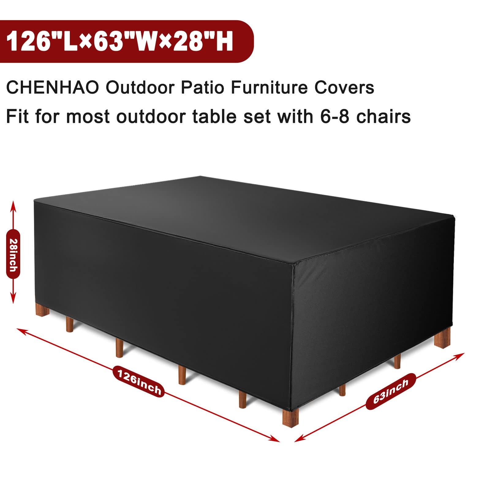 CHENHAO Patio Furniture Table Cover Waterproof Outdoor Rectangular Furniture Set Cover for Veranda Table and Chair Black