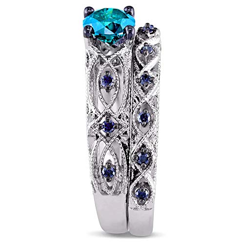 Czjewelry White Gold Plated Bridal Simulated Sapphire Cz Stone Ring Sets | Wedding Band for Women