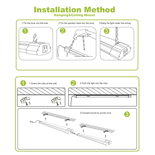 Greess 1 Pack 4 Foot LED Shop Light, 4FT 48W Linkable LED Shop Light for Garage, 3000K&4000K&5000K Selectable LED Integrated Ceiling Light Fixture,Hanging&Ceiling Mounting with Pull Chain
