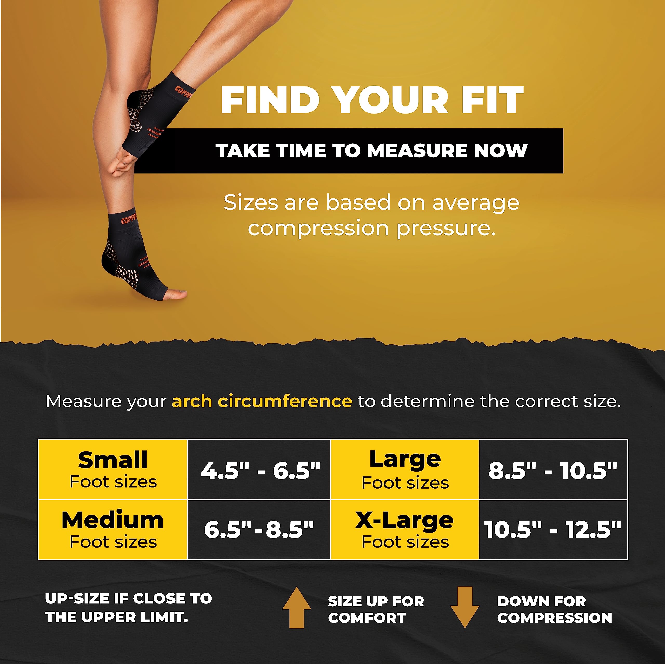 CopperJoint Foot Compression Sleeve - Plantar Fasciitis Socks for Arch Support, Achilles Tendonitis, and Foot Pain Relief - Toeless Socks For Everyday & Night Use - Copper Infused Nylon (Medium)