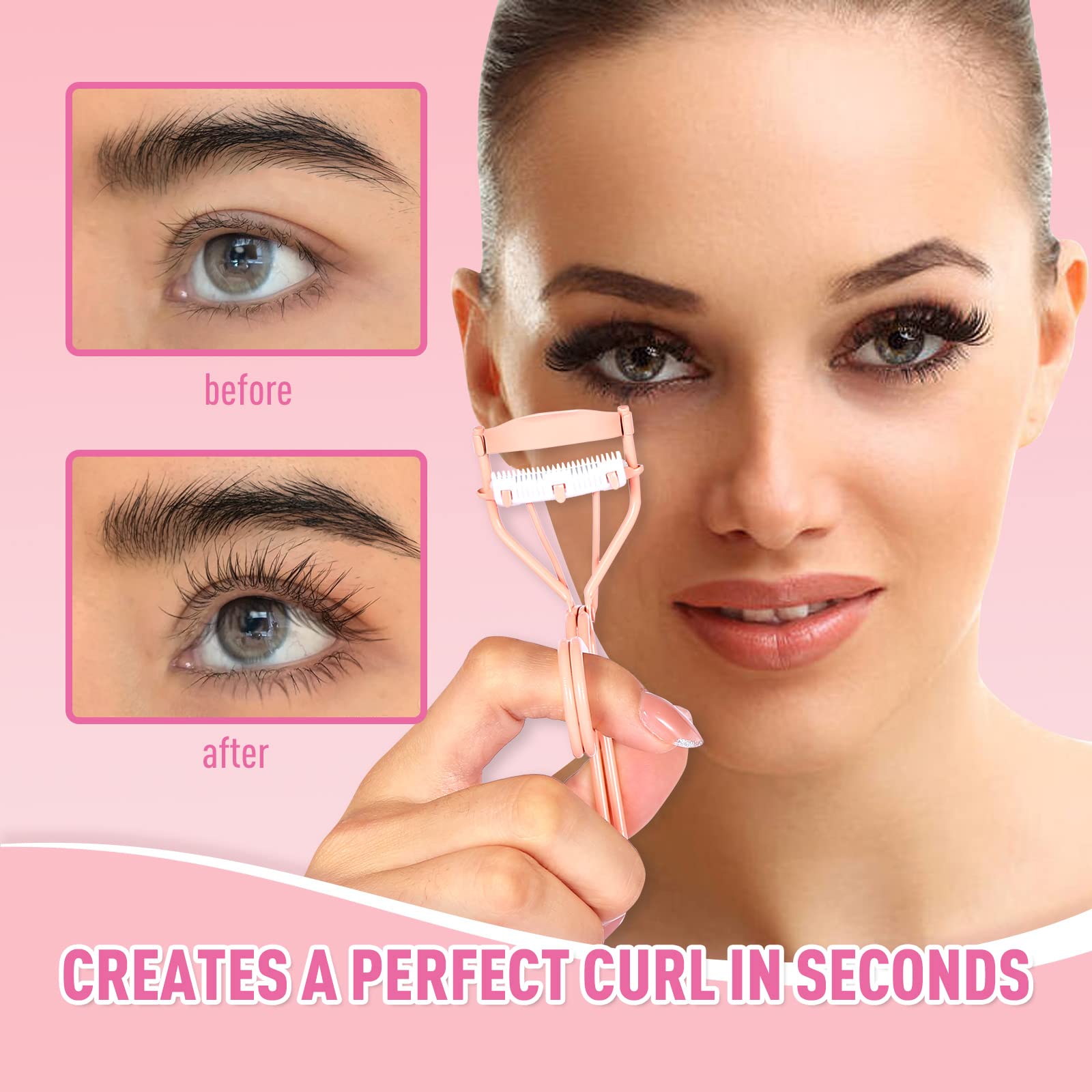 Eyelash Curlers with Comb, Pink Eyelash Curler with Built in Comb, Separated Eyelash Curler with Brush,Eye Lash Curler with Eyelash Curler Refills,Eyelashes Curler,The Professional Lash Tool