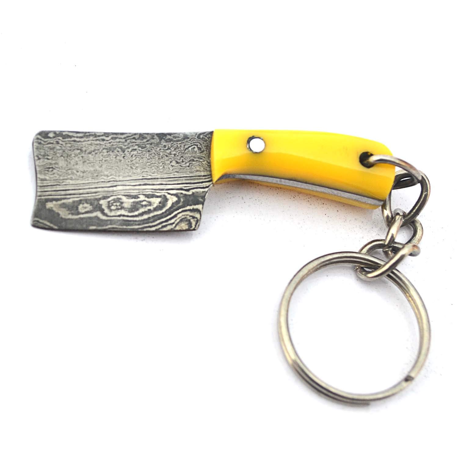 Damascus Steel Custom Handmade Key Chain Knife with Resin Handle