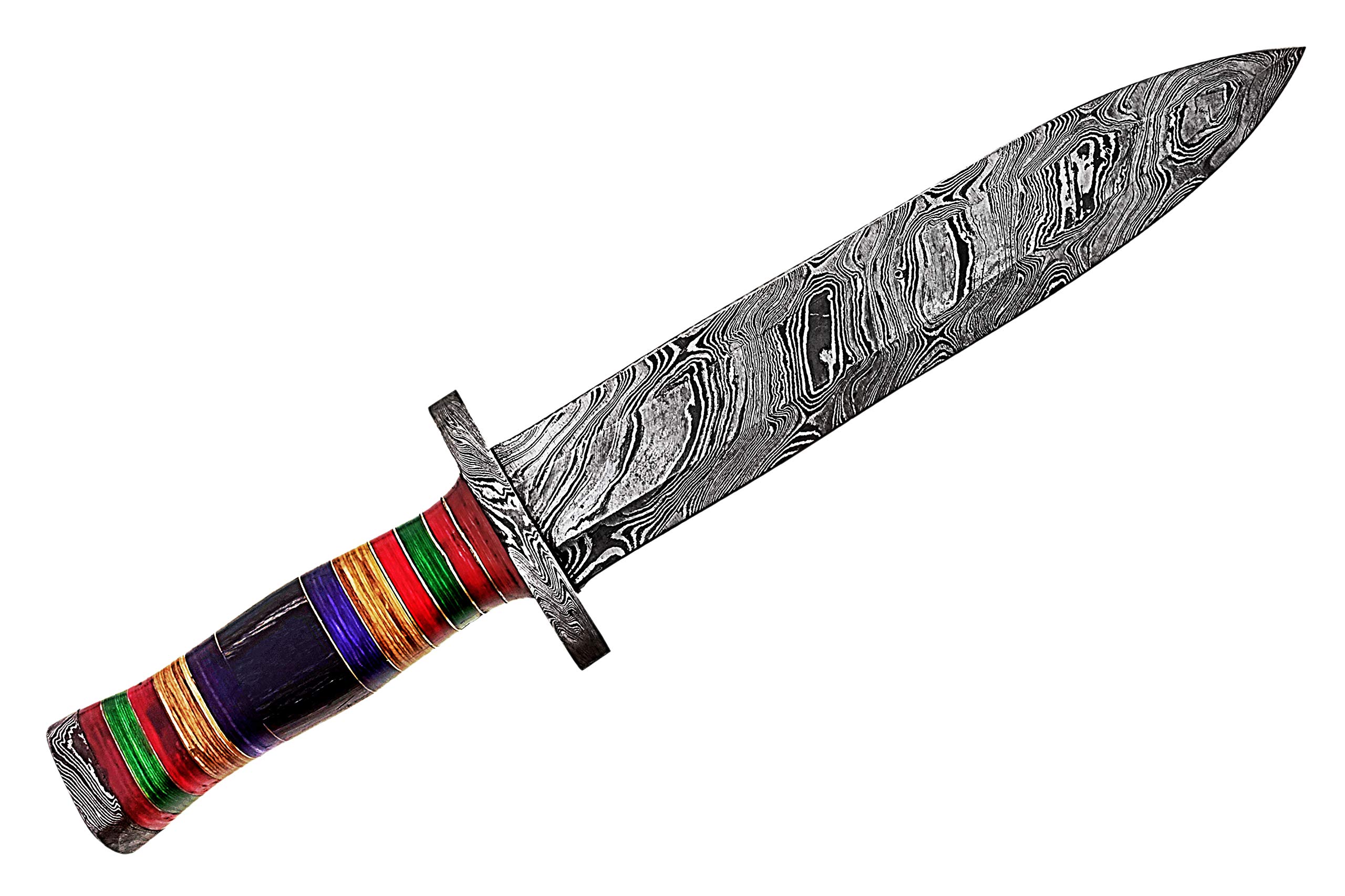 Damascus Steel Hunting Knife - Fixed Blade Knives with Sheath - Firm Grip Handle Made of Rose Wood (MD)