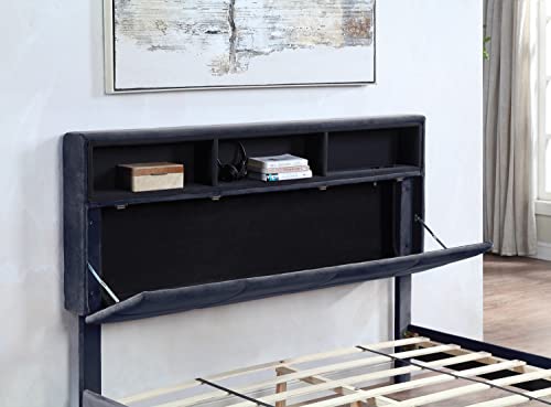 Furniture of America Halifax Modern Storage Fabric California King-Size Bed with USB for Bedroom, Guest Room Bed, Gray
