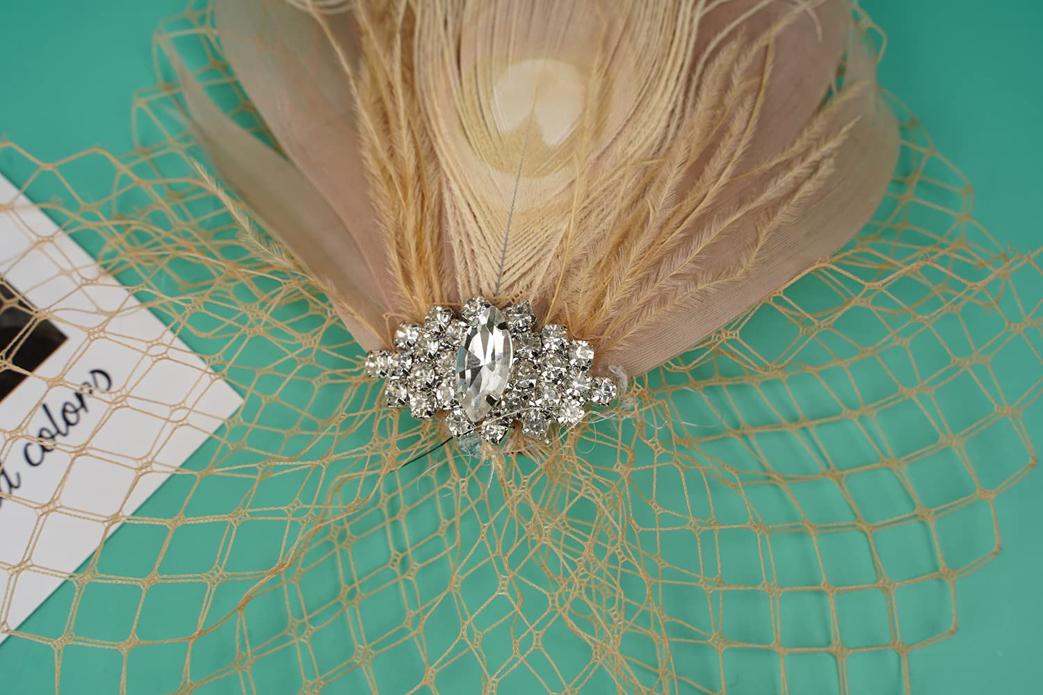Cizoe Fascinators 20s Gatsby Flapper Acessories Art Deco Party Accessory Peacock Feather Headpiece(C-Champagne)
