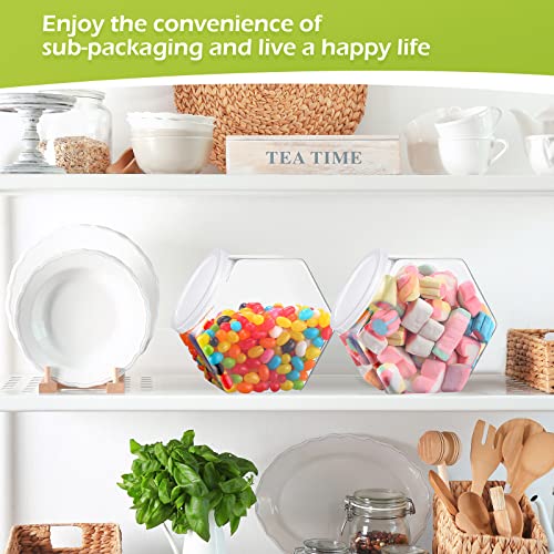 Hoolerry 16 Pcs Hexagon Plastic Candy Jars with Lids 30oz Canister Container Jar Bucket for Candy Buffet Cookies Snacks Gifts and Storage Countertop Display