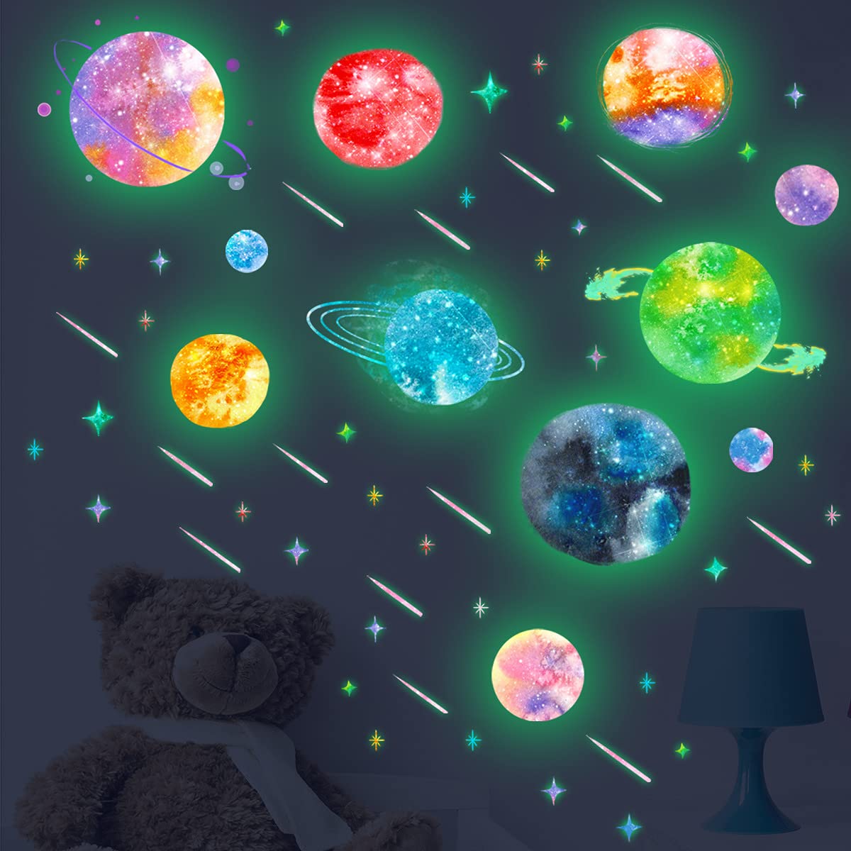 Glow in The Dark Planets Stars for Ceiling Wall Decals Glow Solar System Galaxy Space Nursery Wall Stickers Kids Girls Boys Room Decorations for Bedroom