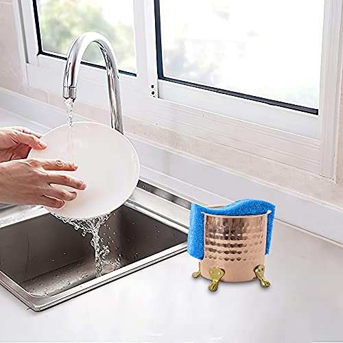 Monarch Abode 17099 Metal Hand Hammered Caddy, Sponge Holder, Kitchen Interior Organizer for Utensils, Crock for Cooking Utensils, Multipurpose, Large Utensil Holder, Pure Copper