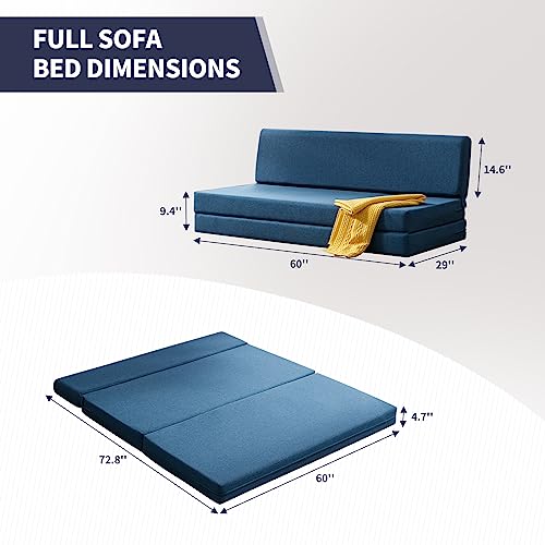 ijuicy Folding Mattress Sofa, Full Convertible Couch Sleeper Bed, 5" Folding Futon Sofa Bed, Floor Chaise Lounge, Portable Couch Bed for Living Room, Bedroom & Guest Room (Full/Dark Blue)