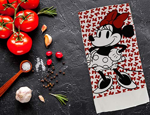 Disney 100% Cotton Kitchen Towels, 2pk, Perfect for Drying Dishes & Hands, Absorbent, Light Weight, and Adorable- Machine Washable- 16β x 26β - Minnie Red Bows