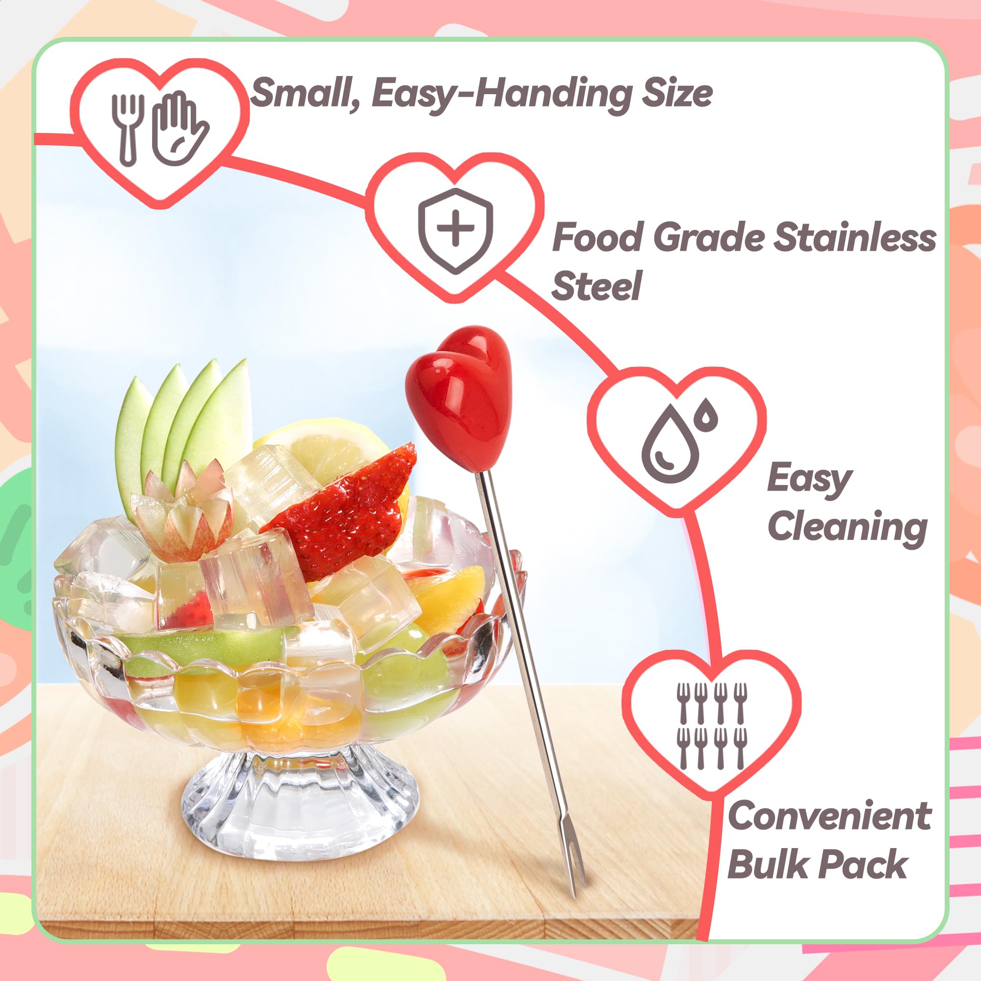 Set of 10 Stainless Steel Fruit forks and 1 Love Holder, Fruit Forks Dessert Forks Salad Forks Food Picks