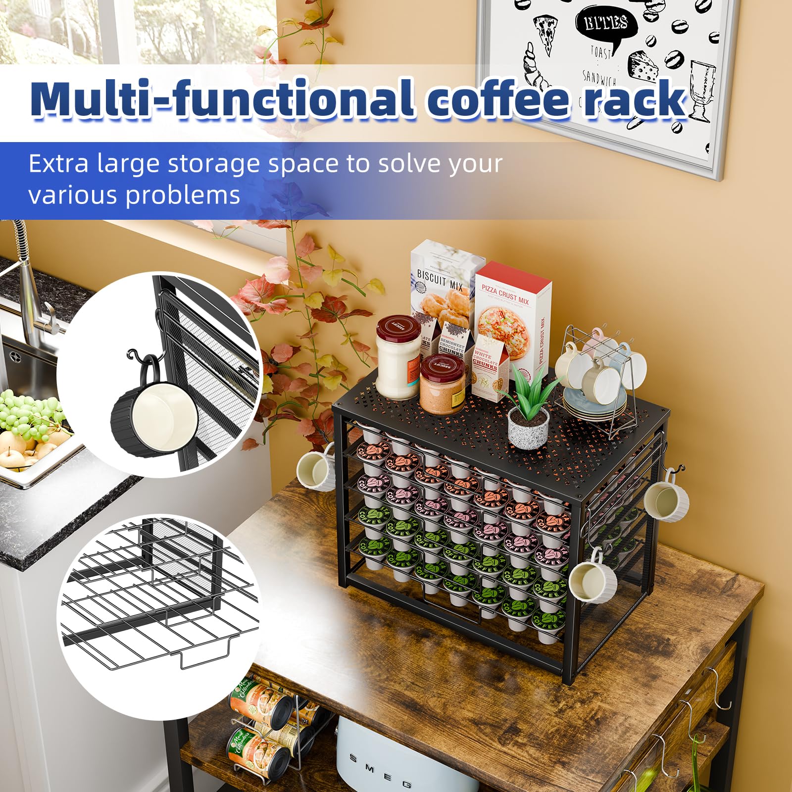 Simple Trending 5-Tier Coffee Pod Holder for K-Cup, 160 Pod Pack Capacity Rack with Mug Rack, Metal, Black