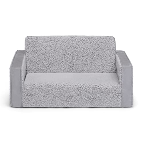 Delta Children Cozee Flip-Out Sherpa 2-in-1 Convertible Sofa to Lounger for Kids, Grey Sherpa/Suede