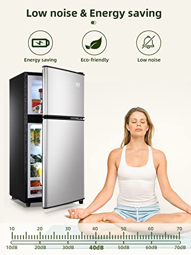 KRIB BLING 3.5 Cu.ft Compact Refrigerators with Freezer, Mini Fridge with 7 Level Temp Adjustable Thermostat, Small Fridge for Apartment, Office, Basement, Silver