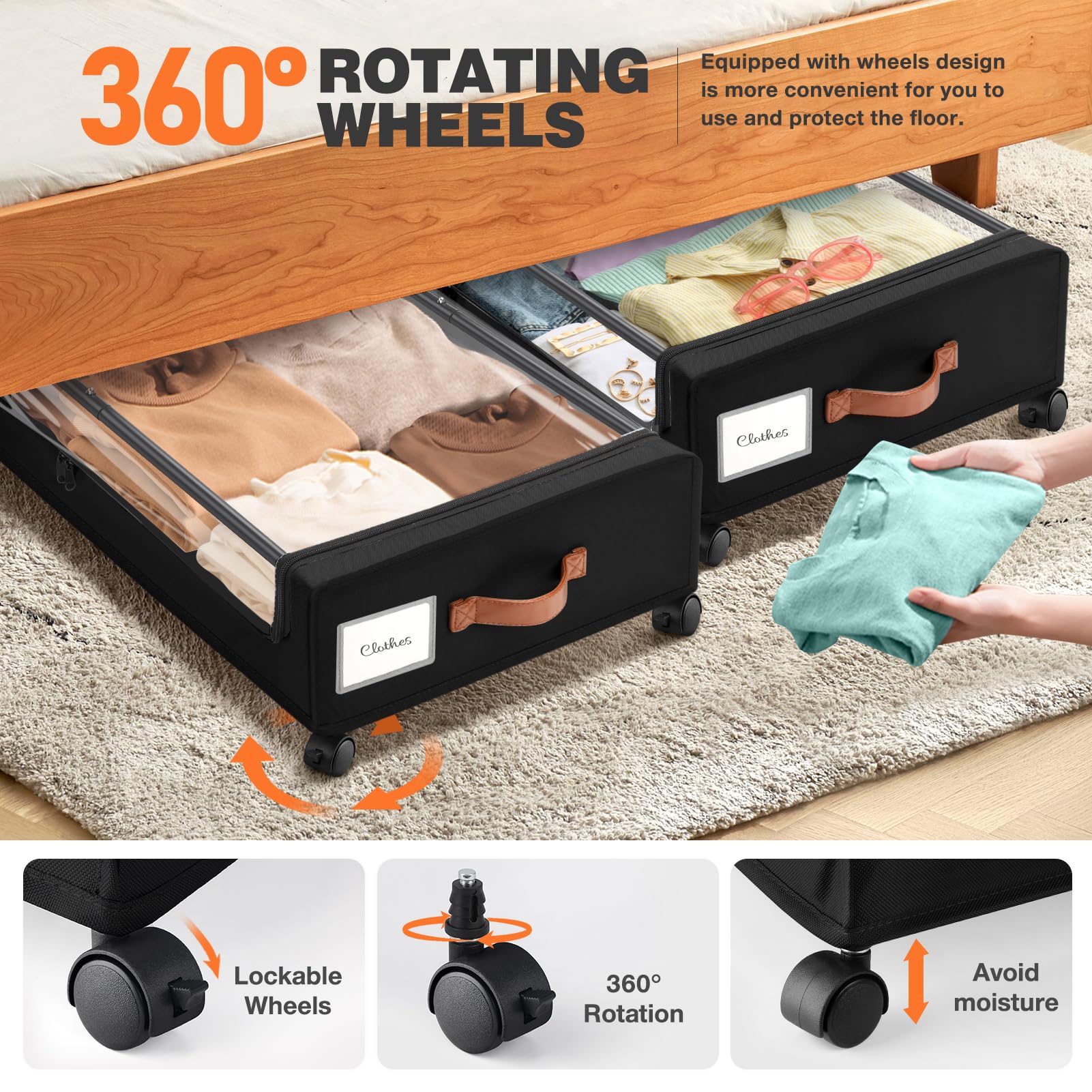 Gocvo 2Pack Under Bed Storage with Wheels,30.71*17.13*6.5 Inches Foldable Underbed Storage Containers Organizers Bins for Clothes Shoes Blankets Sweater (Grey)