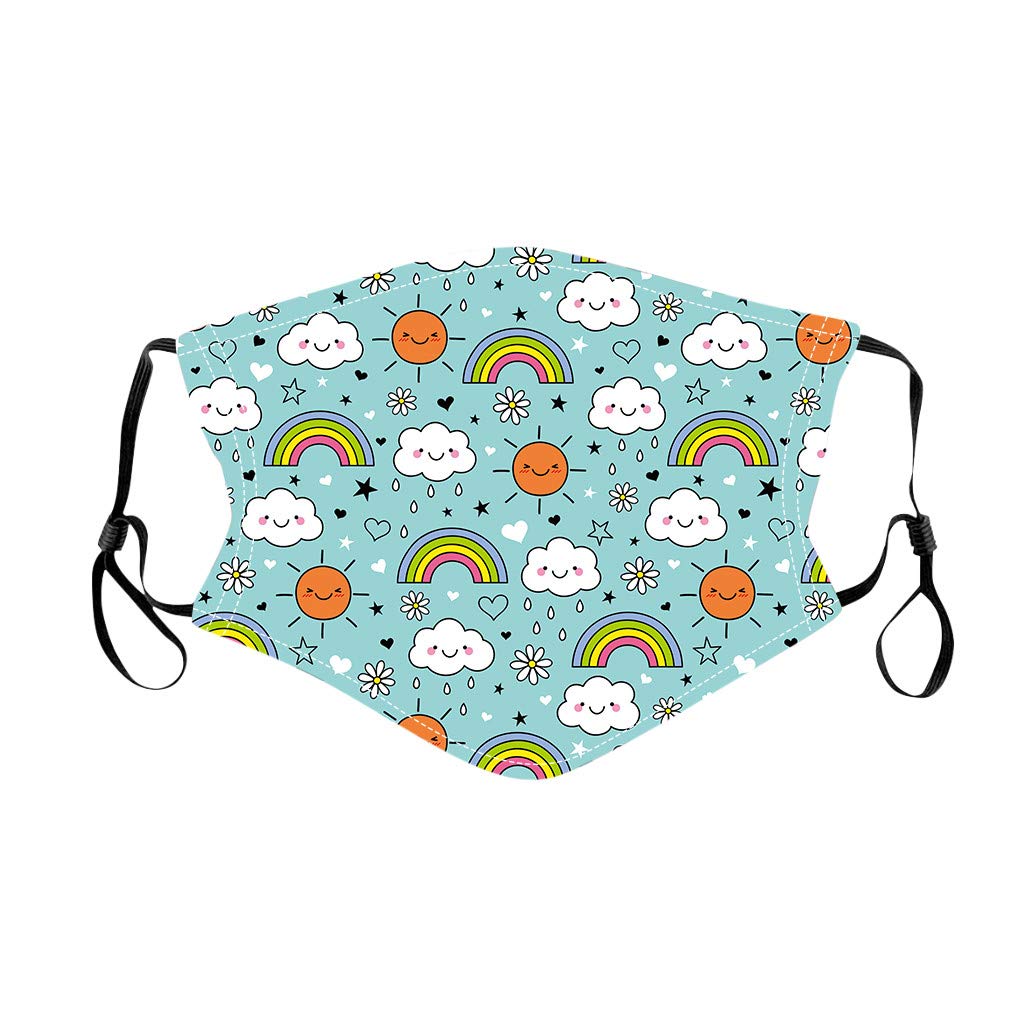 Polwer 5pcs Kids Reusable Face_Masks Washable Cute Cartoon Breathable Seamless Face Covering for Children Boys Girls