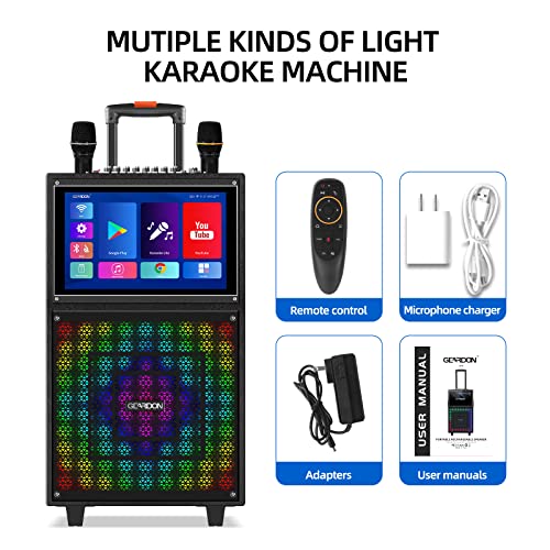 GEARDON Karaoke Machine with Lyrics Display Screen for Adults, Built-in 15 Inches Tablet & Wifi, Bluetooth Speaker w/ 2 Rechargeable UHF Mics, DJ Lights, Portable Karaoke System for Any Occasion