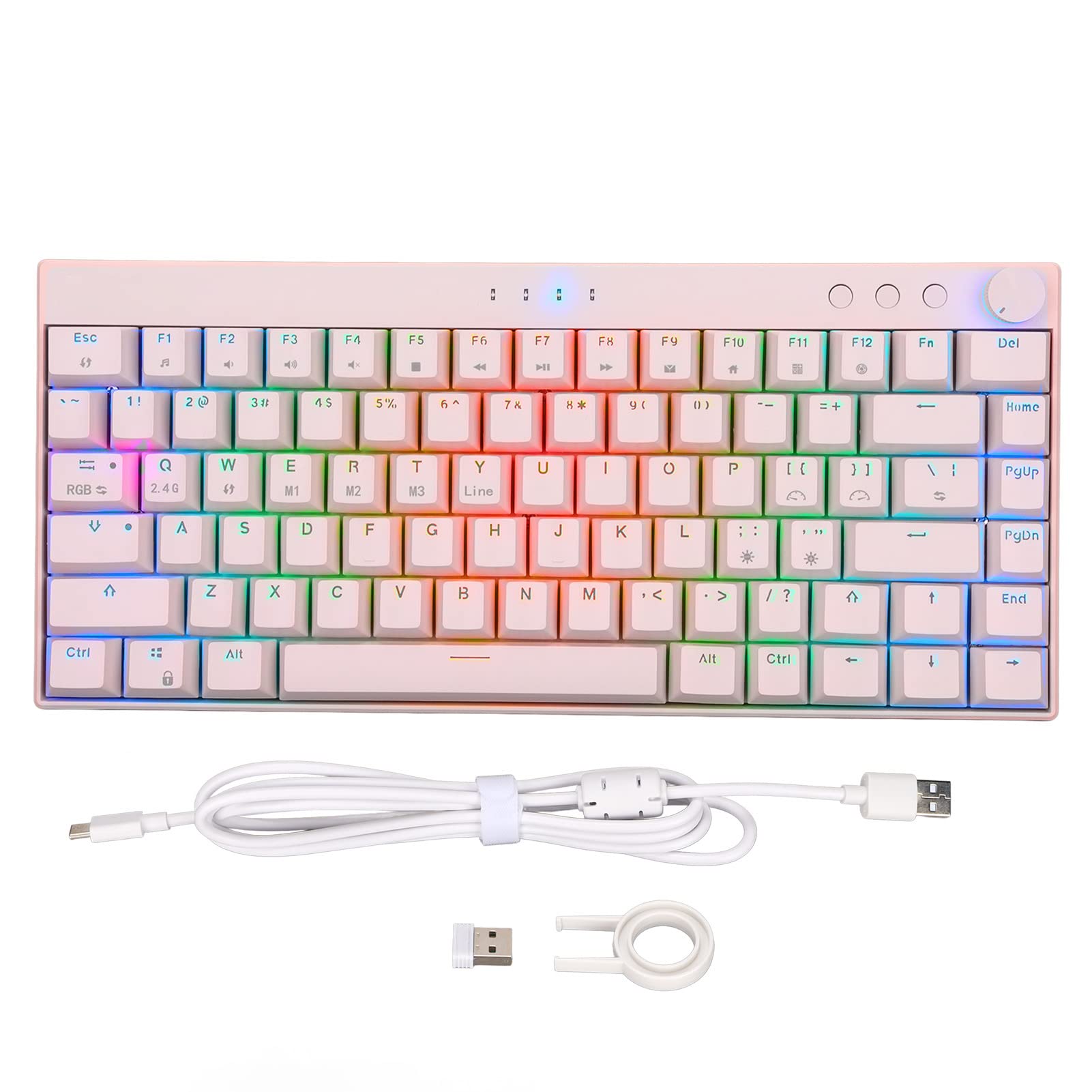 Gaming Keyboard, Mechanical Keyboard Threemode Connection Energysaving Long Battery Life with Wheel for Windows for Android (Brown Switch)