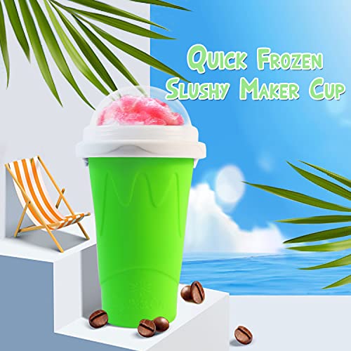 NUFR Slushie Maker Cup, Magic Quick Frozen Smoothies Cup Cooling Cup Double Layer Squeeze Cup Slushy Maker, Homemade Milk Shake Ice Cream Maker DIY it for Children and Family (Green)