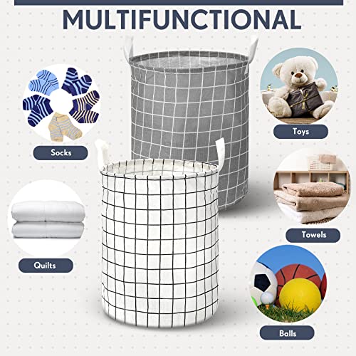 Nuogo 8 Pieces Freestanding Laundry Basket Round Collapsible Organizer Basket Cotton Linen Washable Laundry Hamper Waterproof Laundry Room Organization Large Storage Bins for Kids Toy Room Nursery