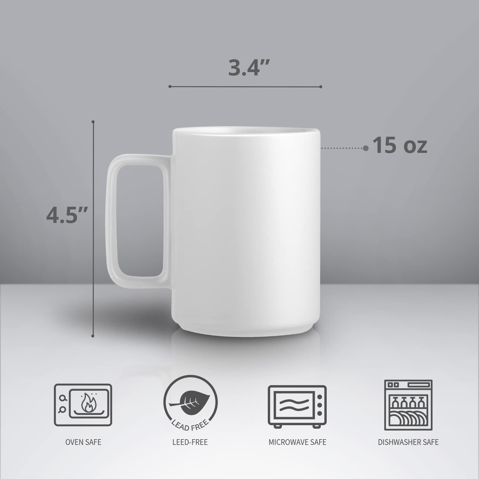 E-liu Porcelain Tea Mugs Coffee Mug Set, Large 15 Ounces Cups for Coffee, Tea, Cocoa, and Mulled Drinks, Set of 6, White