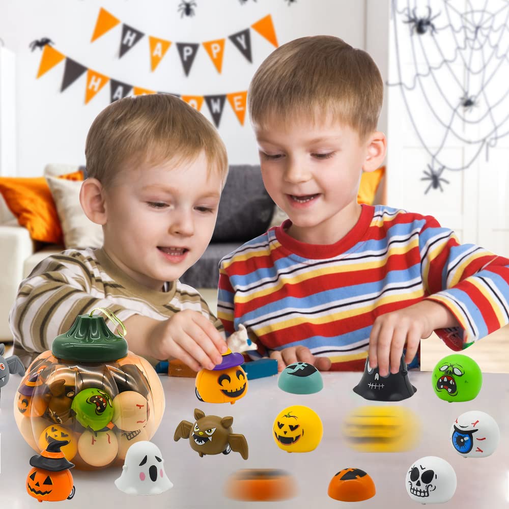 DAZZCOOL Halloween 28Piece Pull Back Cars and Trucks Toy Vehicles Set for Toddlers