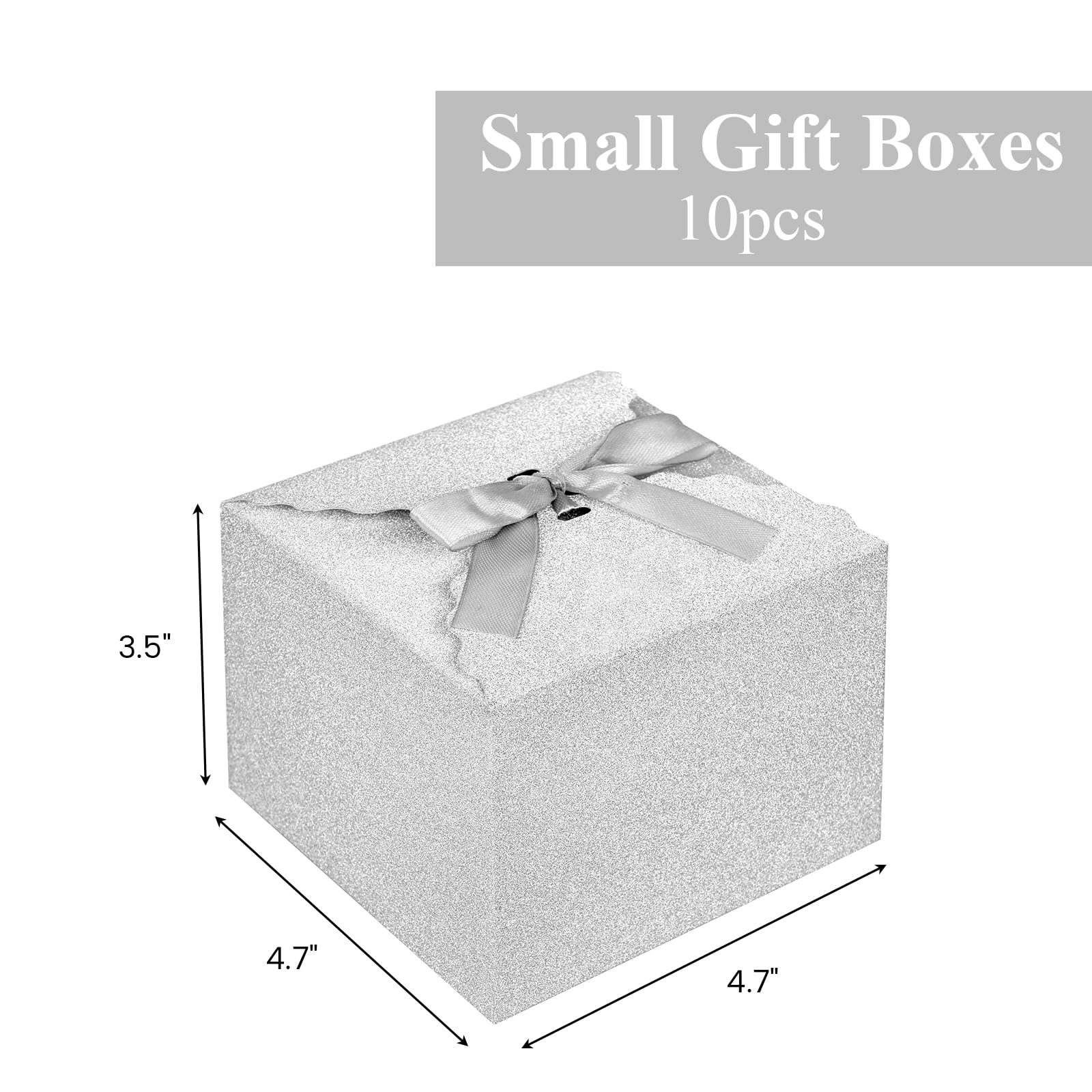 HONEYGIFTS Sliver Gift Boxes, Paper Treat Boxes Glitter Candy Box with Ribbon for Wedding Cookie Chocolates Small Gifts