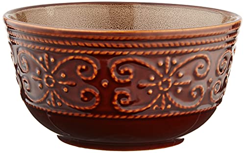 Elama Round Decorated Stoneware Scallop Embossed Dinnerware Dish Set, 16 Piece, Salia