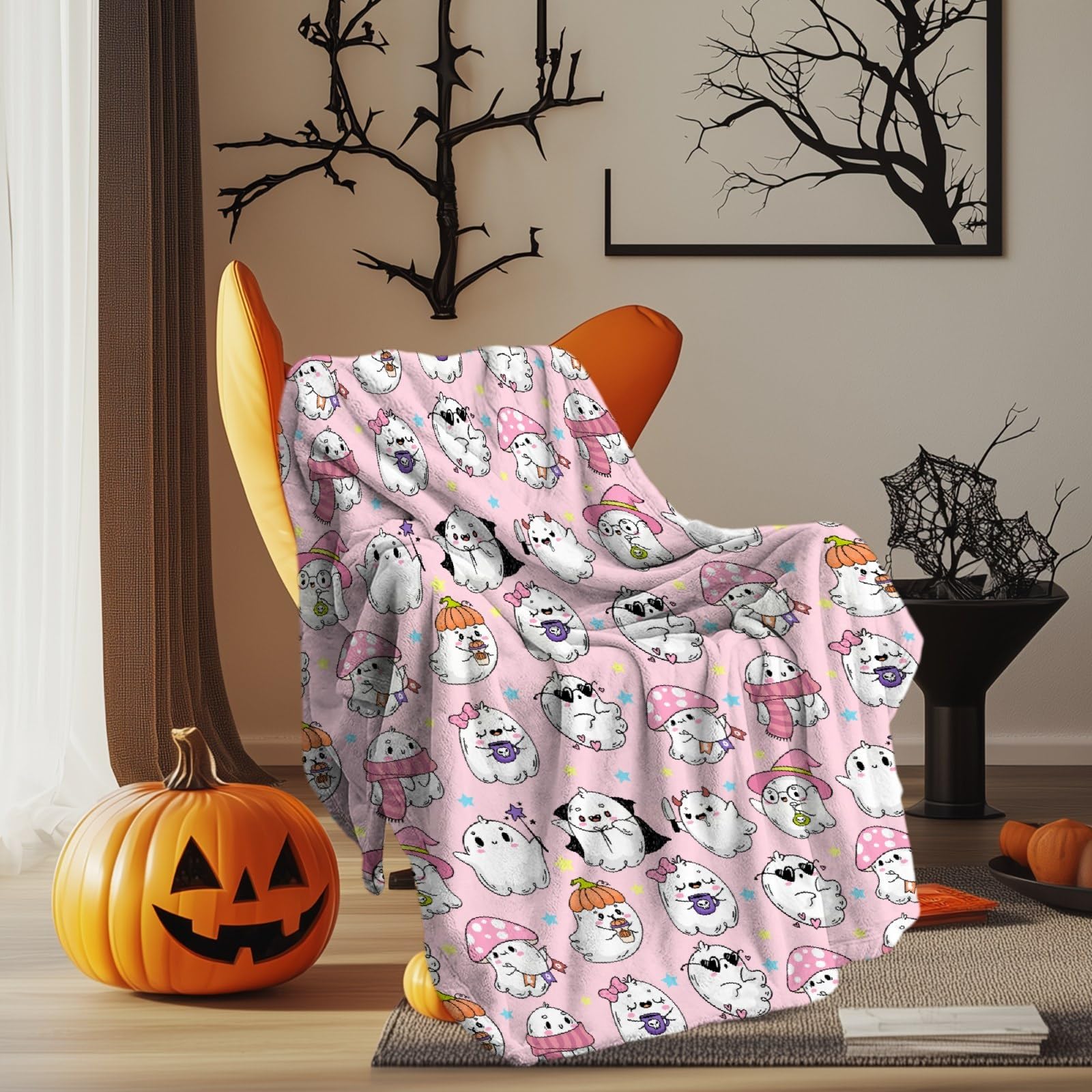 Halloween Blanket Cute Halloween Cute Ghosts Throw Blanket Gift for Girls Kids Halloween Ghost Decor Stuff 40"x50" for Halloween Decoration Cozy Soft Lightweight Bedding