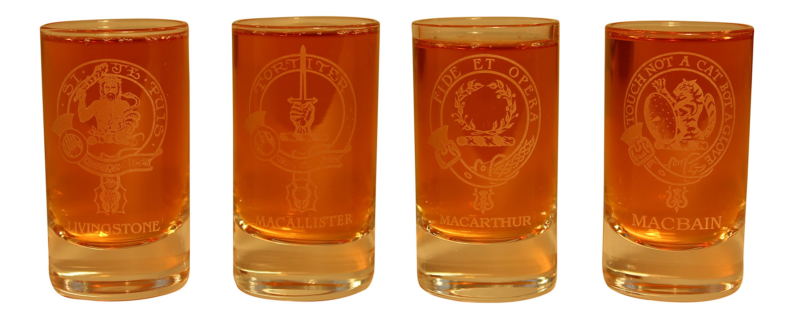Collins Glencairn Clan Crest Crystal Dram Tot Glass - Livingstone MacAllister MacArthur MacBain