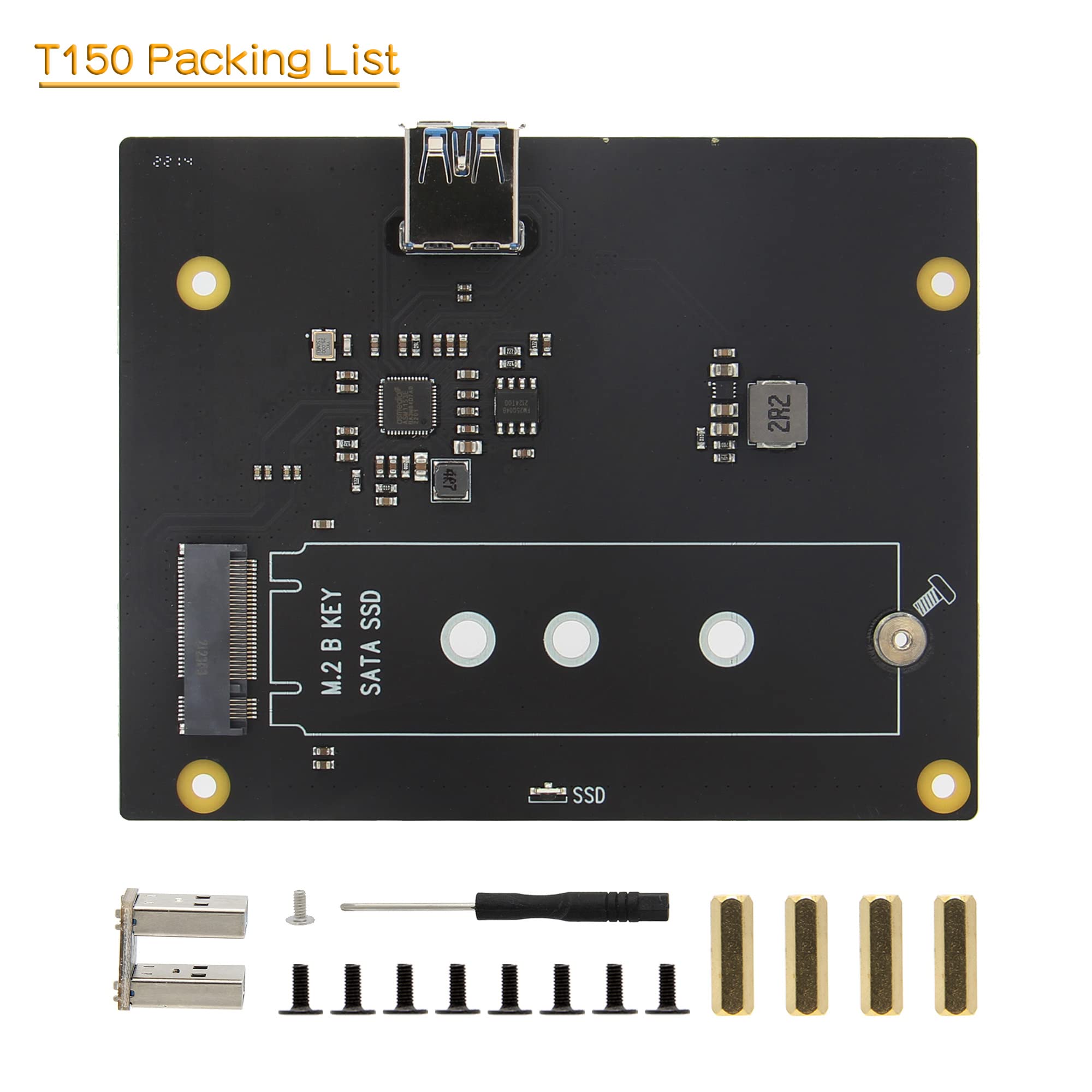Geekworm T150 M.2 NGFF SATA SSD Storage Expansion Board Support Key-B 2242/2260/2280 SSD Compatible with Jetson Nano 2GB/4GB