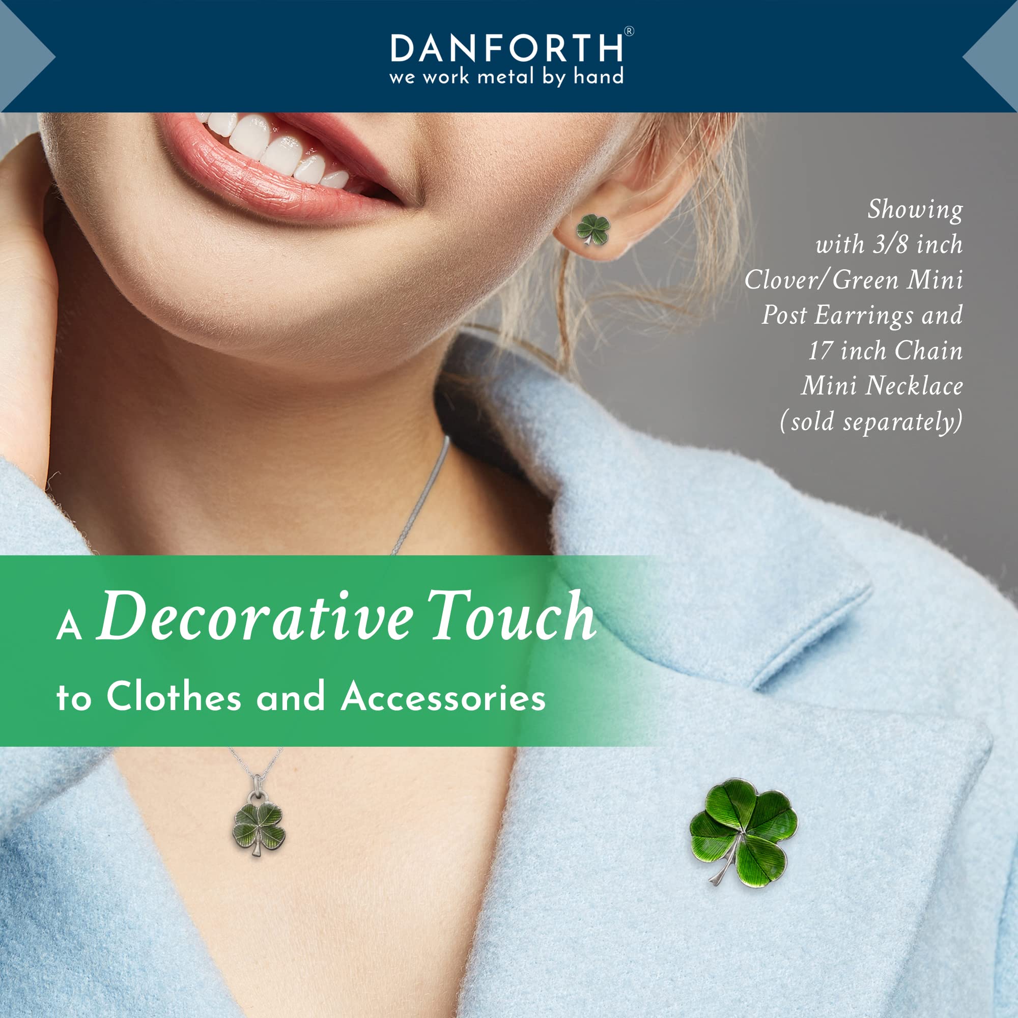 DANFORTH โ Green Four Leaf Clover Lapel Pin, Shamrock Pin, Handcast Pewter Lapel Pin, 3/4", Made In USA