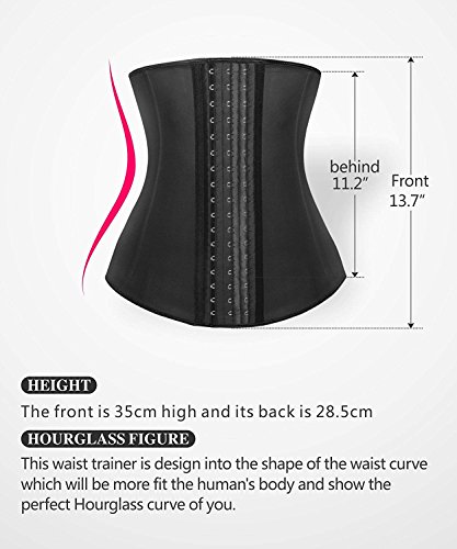 YIANNA Women's Latex Waist Trainer Long Torso Underbust Corsets Cincher Sport Girdle Body Shaper, Size XS (Black)