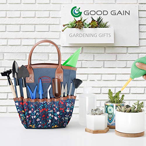 G GOOD GAIN Garden Succulent Kit with Organizer Bag, Indoor Mini Hand Gardening Tool Set, 14 Pieces Tools for Bonsai Planter Miniature Fairy Planting Care.(Blue)