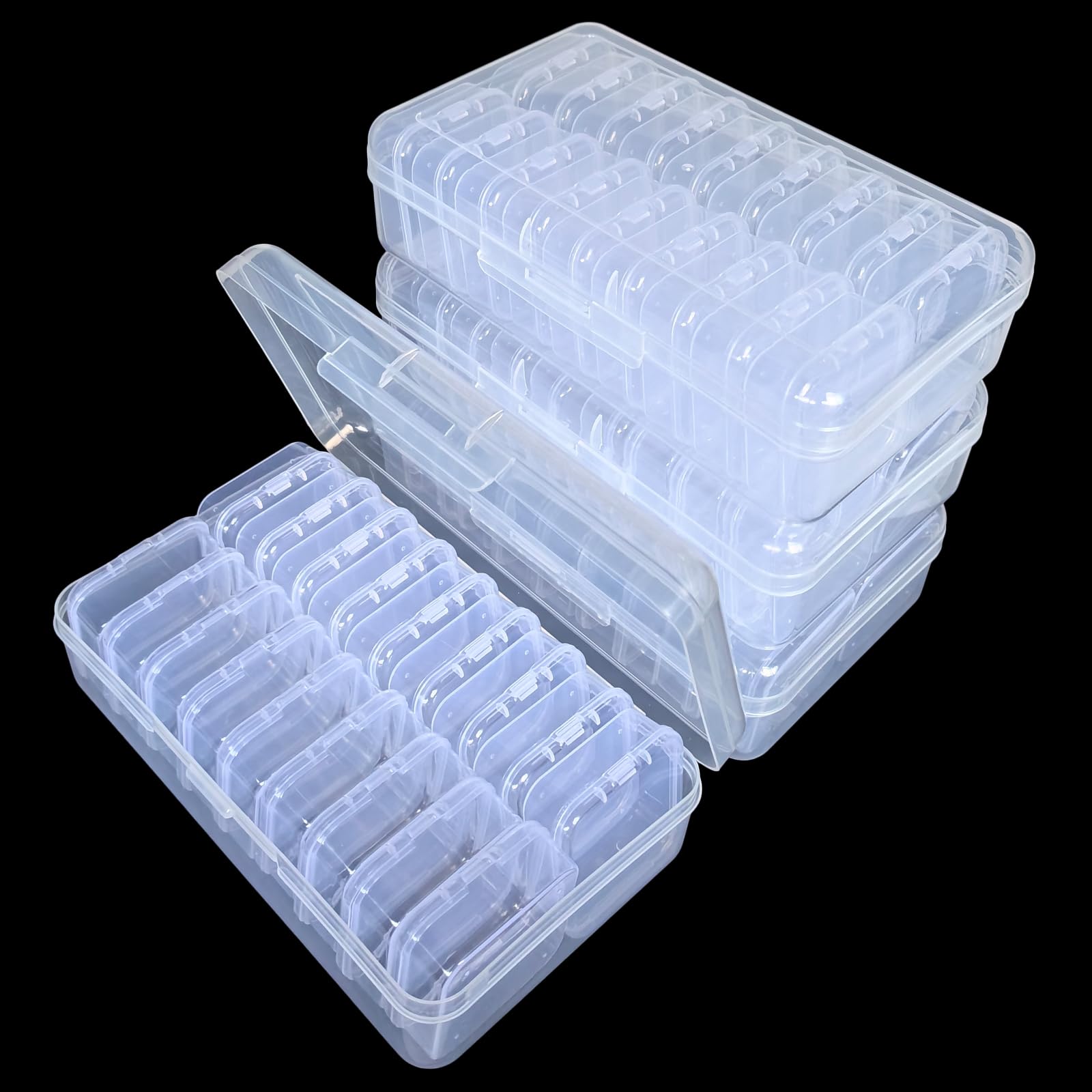 Goodma Small Bead Organizers, 76 Pieces Plastic Storage Cases Mini Clear Containers with Hinged Lid and Large Rectangle Organizing Boxes