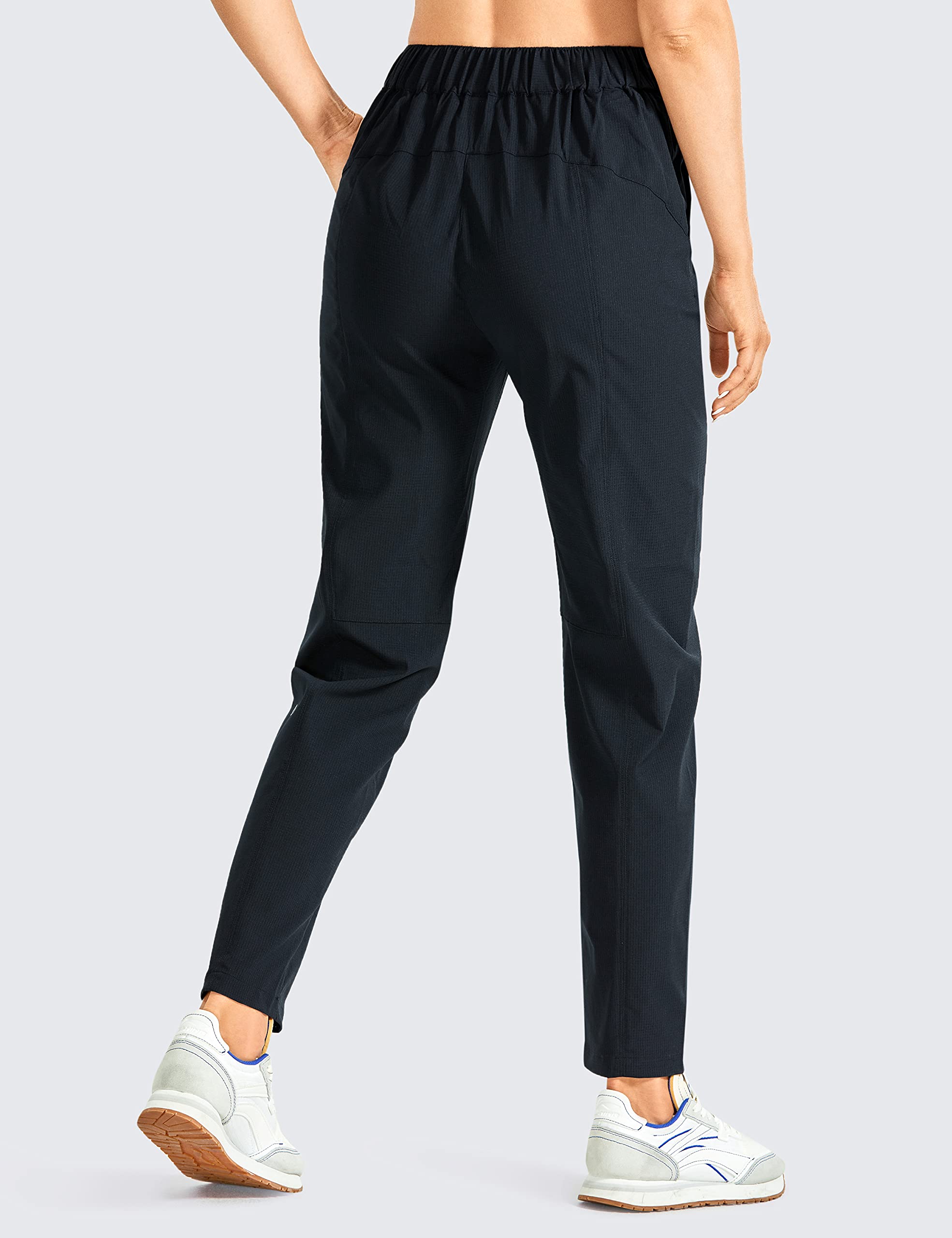 CRZ YOGA Women's Lightweight Breathable Workout Pants Zip-Fly Elastic High Waist Travel Pants with Button Closure Black Medium