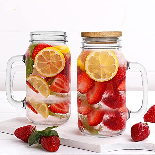 Yirilan 4 Pack 24Oz Mason Jar Cups, Mason Jars with Handle, Mason Jar Drinking Glasses, Mason Jar with Lid and Straw, Mason Jar Mugs