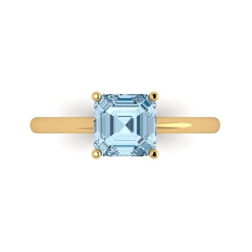 Clara Pucci 1.50 ct Asscher Cut Solitaire Natural Swiss Blue Topaz VVS1 Engagement Bridal Promise Anniversary Ring 18k Yellow Gold 4.5