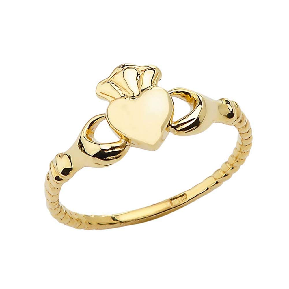 Dainty 14k Yellow Gold Claddagh Rope-Style Ring (Size 6)